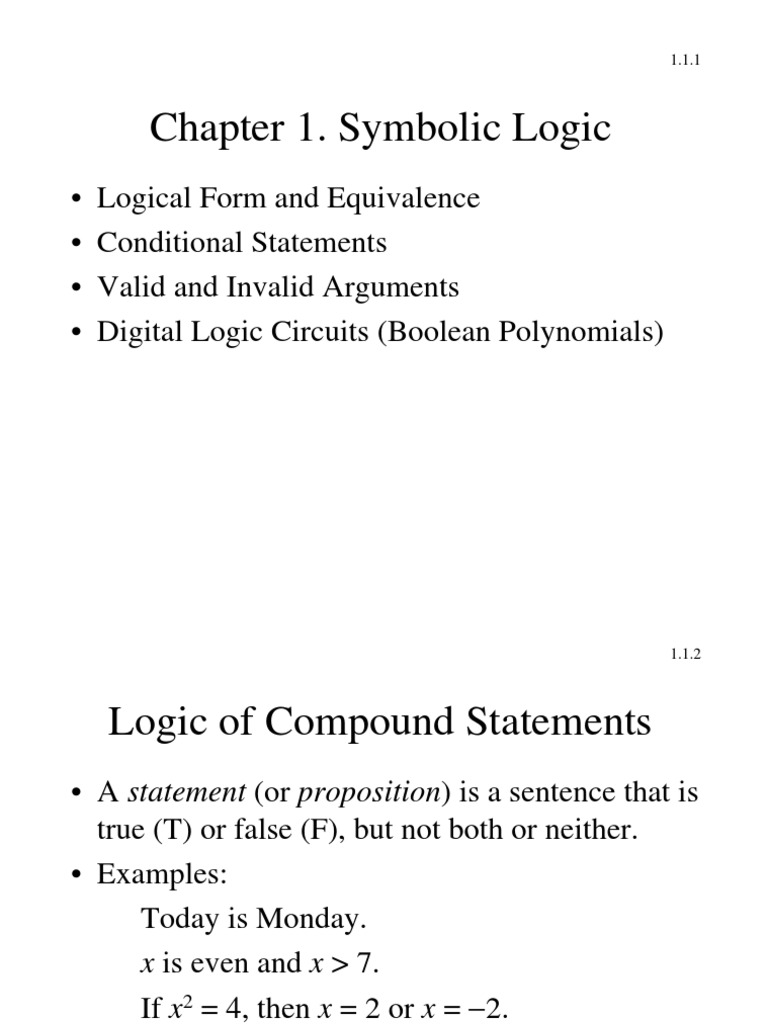 Chapter 1. Symbolic Logic | PDF | Boolean Algebra | Teaching Mathematics