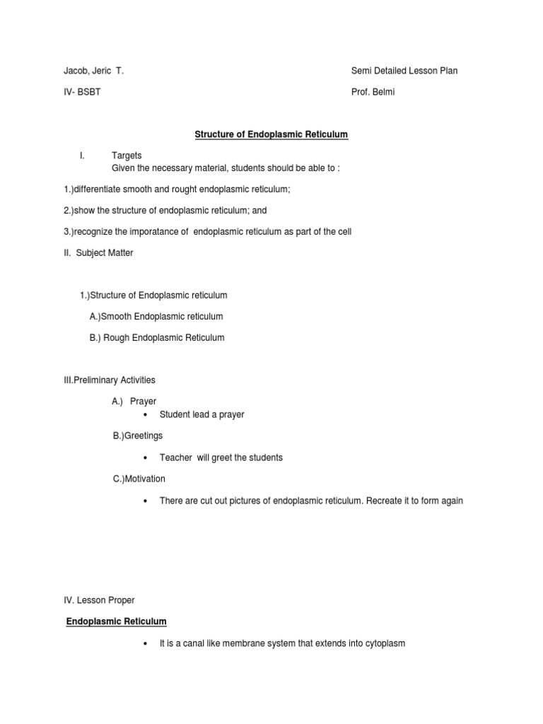 Lesson Plan in Cell Biology | PDF | Endoplasmic Reticulum | Ribosome