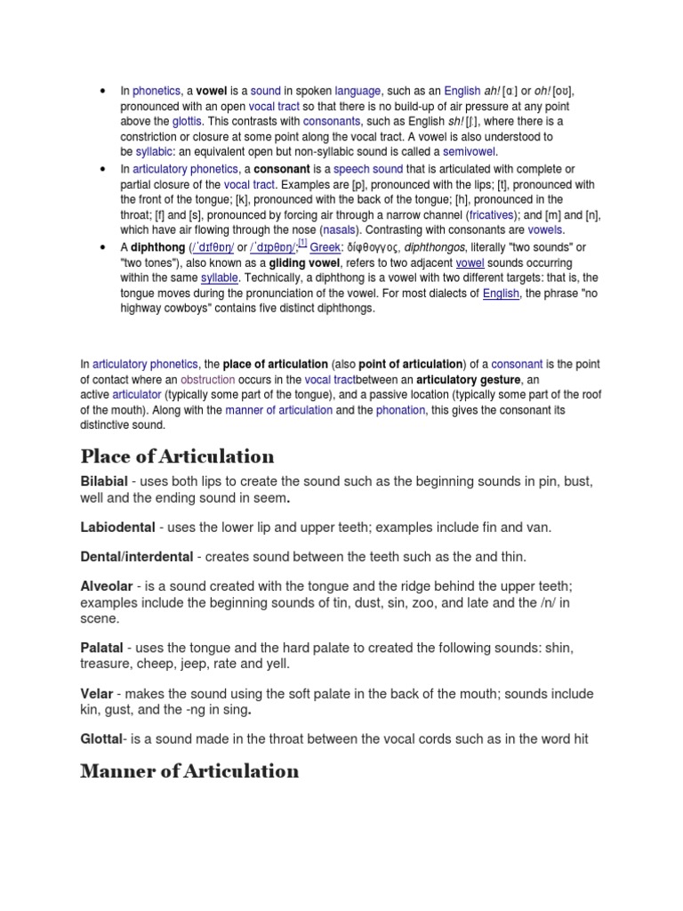 Place of Articulation: Bilabial - Labiodental Dental/interdental ...