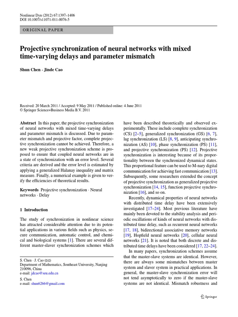 Projective Synchronization of Neural Networks With Mixed Time-Varying Delays and Parameter ...
