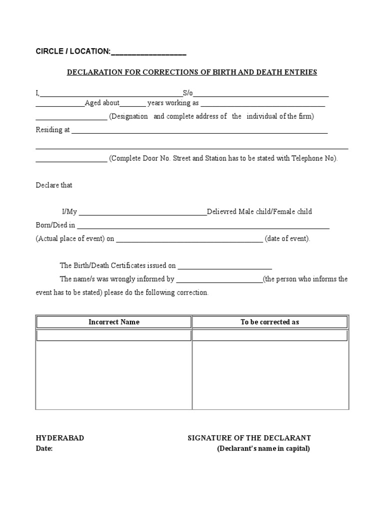 GHMC Application Form For Correction in Birth or Death Certificate ...