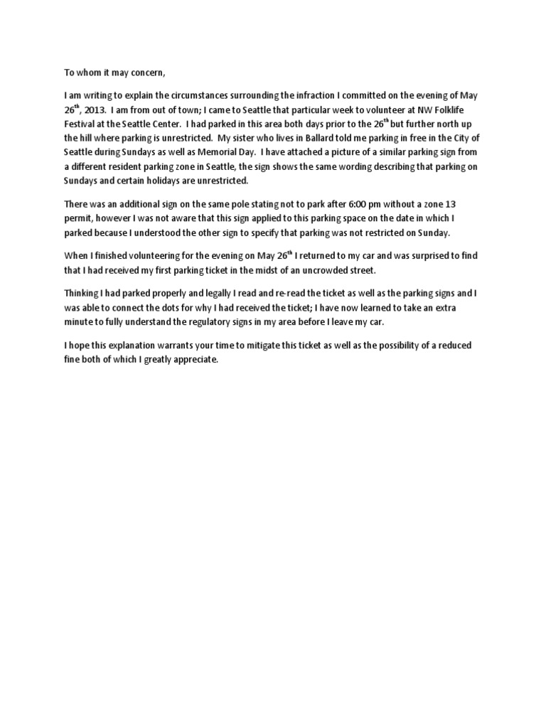 Traffic Ticket Letter | PDF