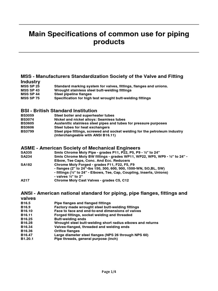 Piping Specifications | PDF