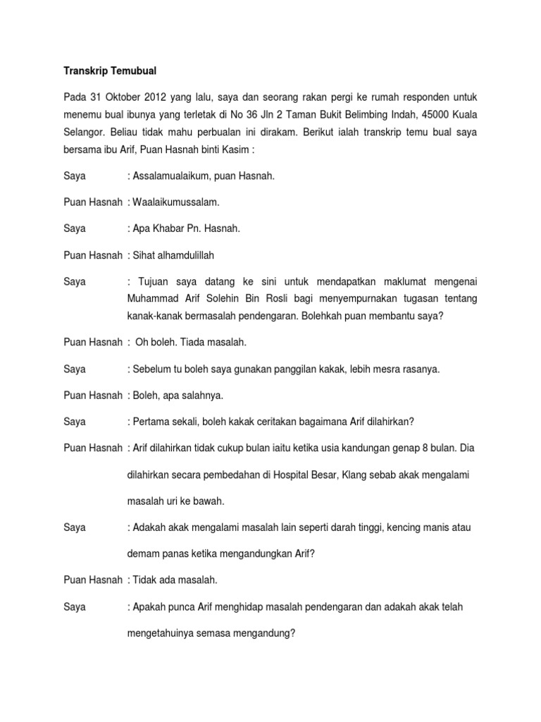 Transkrip Temubual - Masalah Pendengaran | PDF