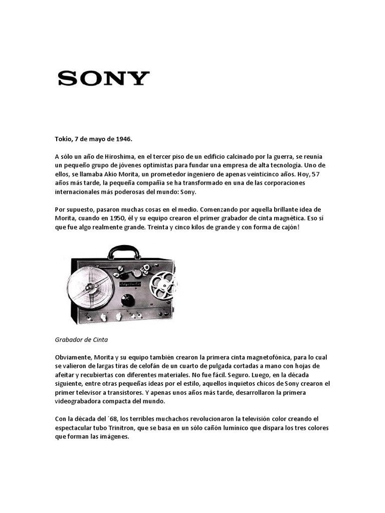 Sony Historia | PDF | Sony | Medios de almacenamiento