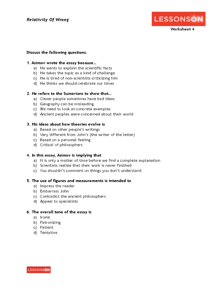 Relativity of Wrong Worksheet 4 | PDF