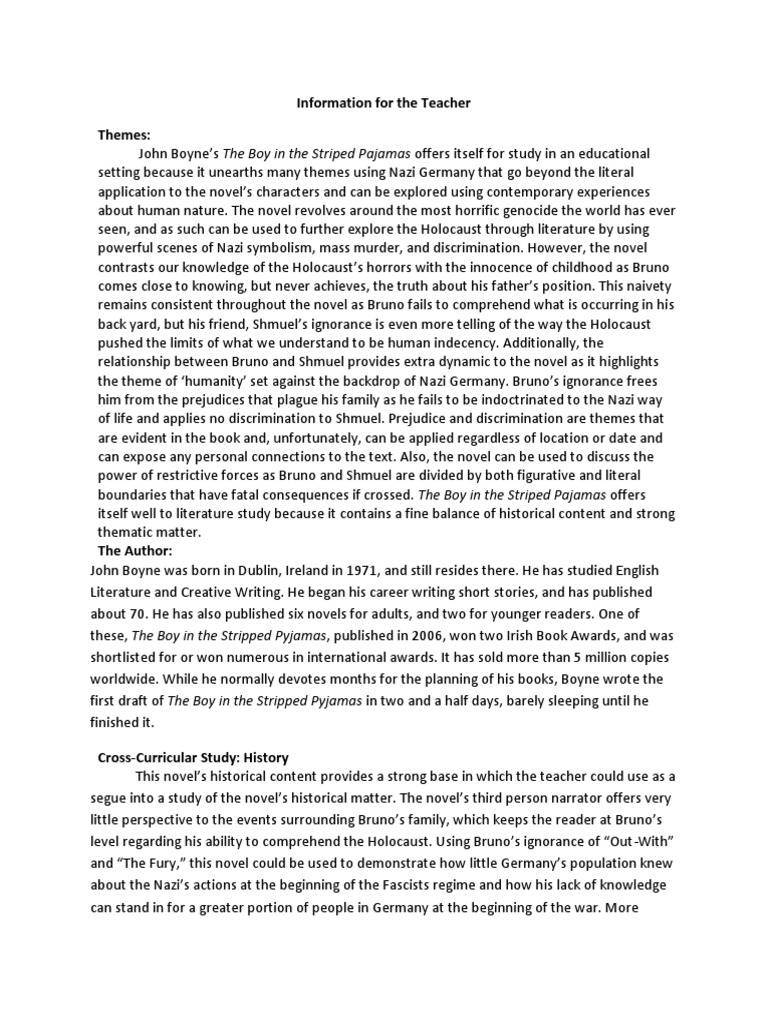 Boy in The Striped Pajamas Unit Plan | PDF | Narration