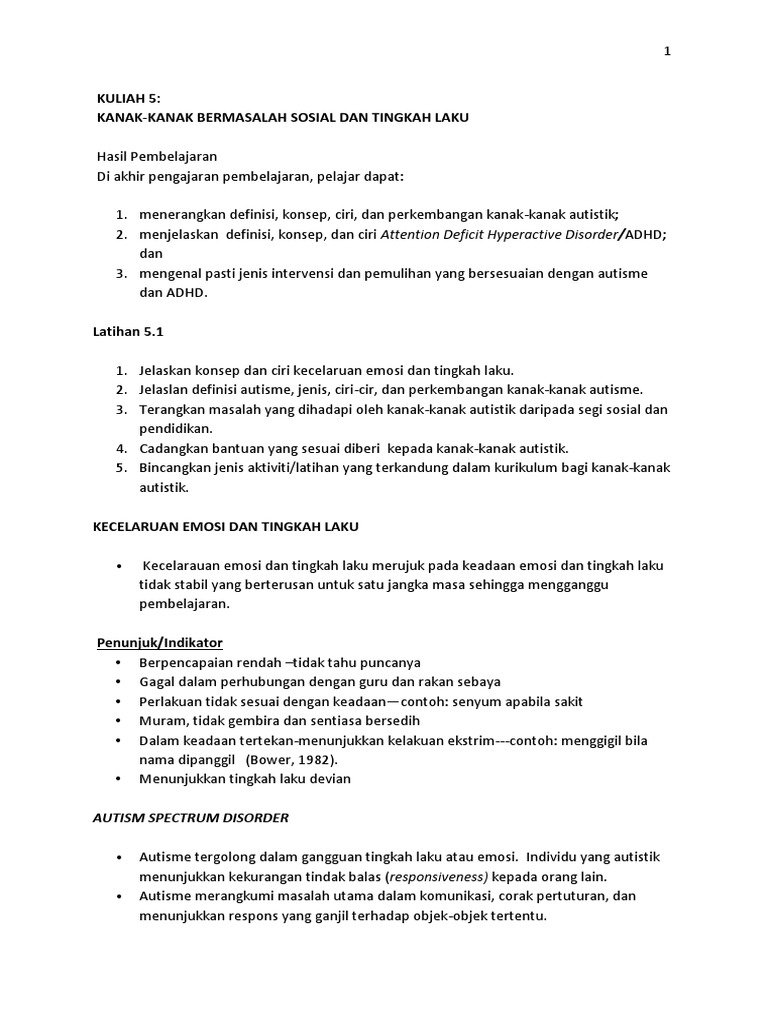 Autisme & ADHD: Definisi dan Intervensi | PDF