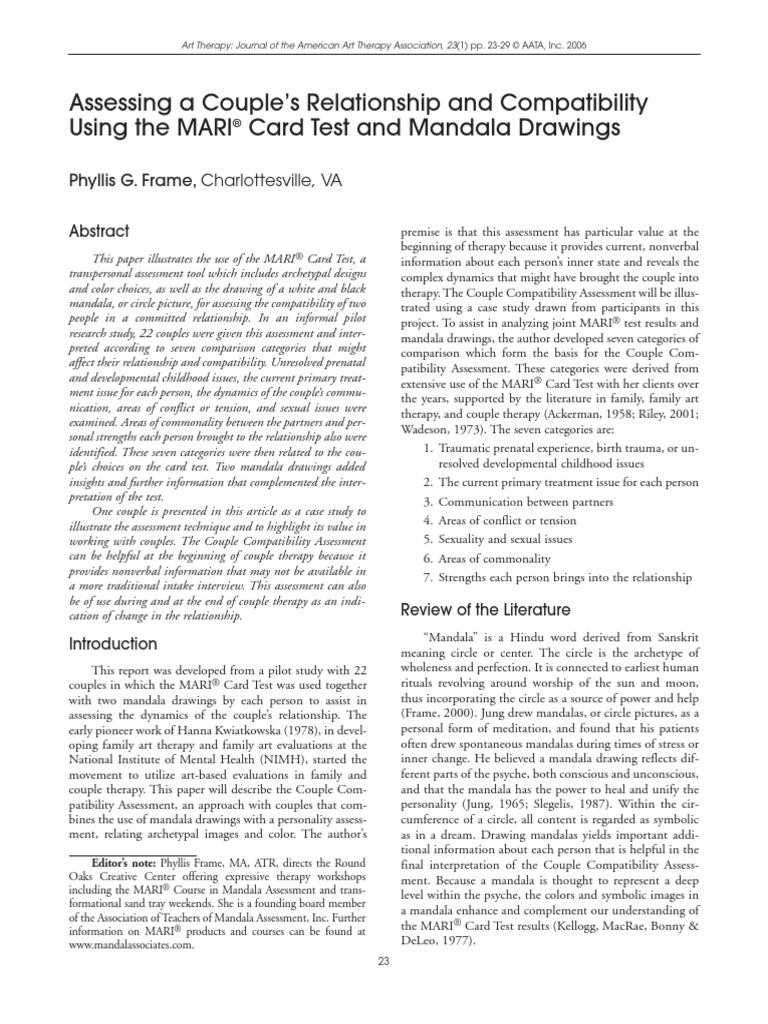 Assessing A Couple Relationship and Compatibility Using MARI Card Test ...
