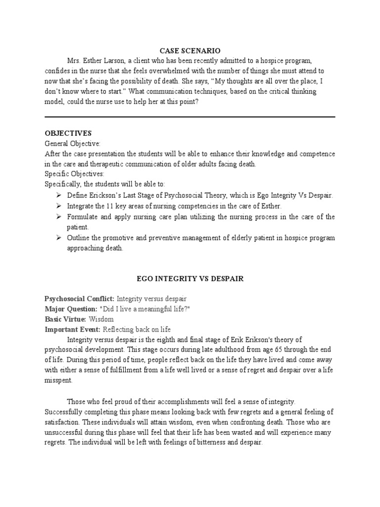 Ego Integrity Vs Despair (Comp App) | PDF | Palliative Care | Hospice