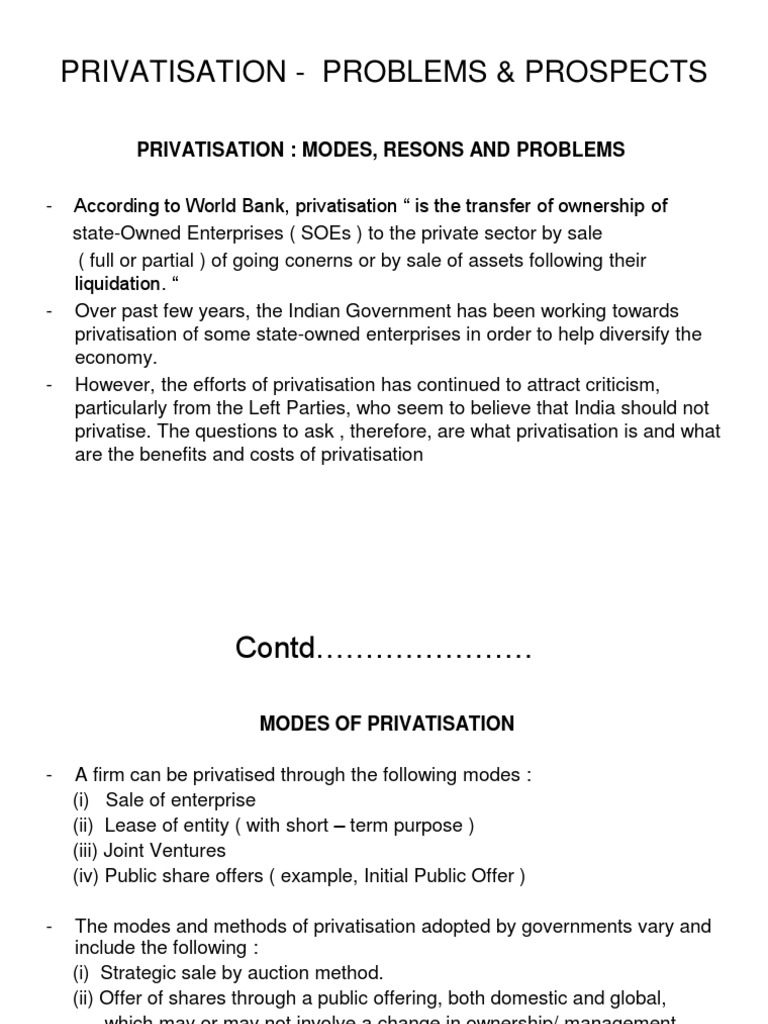 Privatisation - Problems Prospects | PDF | Privatization | State Owned Enterprise
