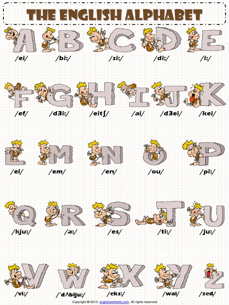 The English Alphabet Pictionary Caveman Worksheet | PDF