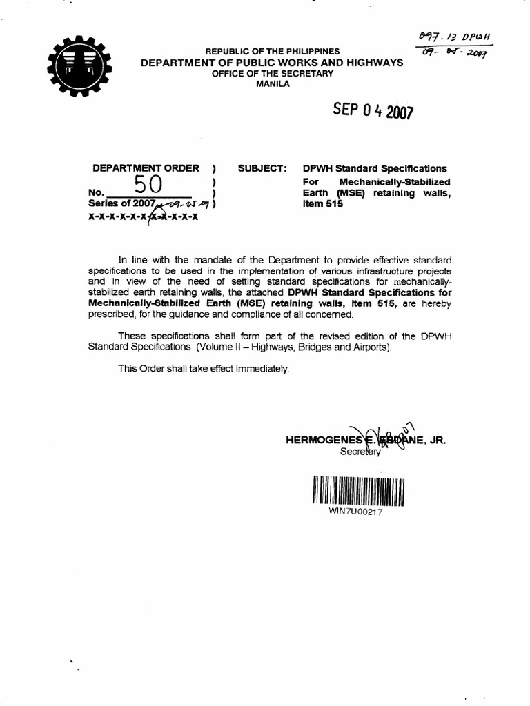 DPWH Geotextile Standards | Concrete | Wall