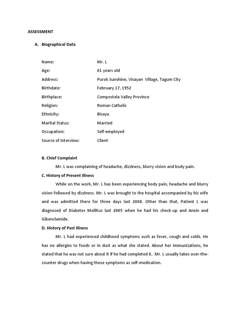 Assessment A. Biographical Data | PDF | Stroke | Medicine