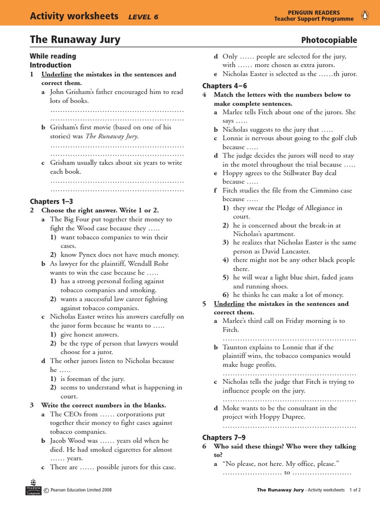 Runaway Jury Activity Worksheets | PDF | Trials | Judge