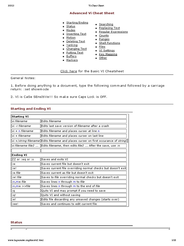 Vi Cheat Sheet | PDF | Regular Expression | String (Computer Science)