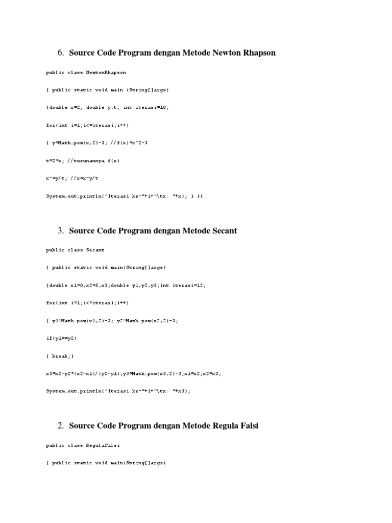 Source Code Program Dengan Metode Newton Rhapson | PDF