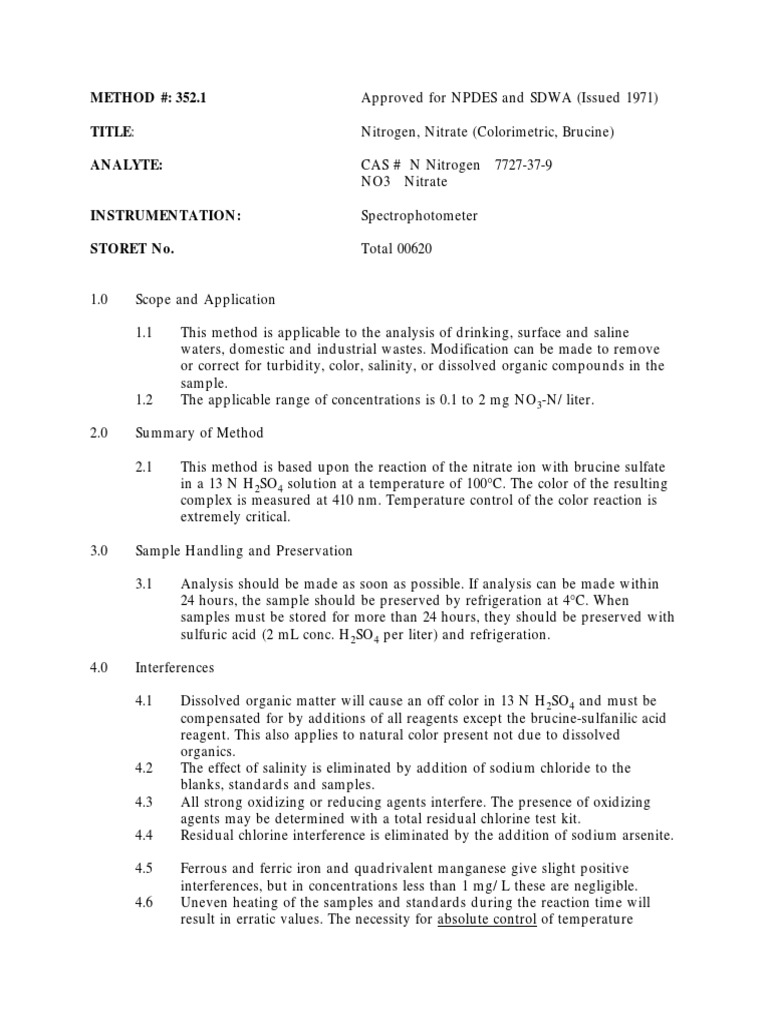 Nitrogen, Nitrate (Colorimetric, Brucine) | PDF | Salinity | Sodium