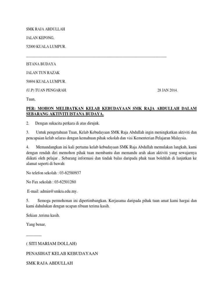 Contoh Surat Rasmi Kepada Istana - Amelia Graham