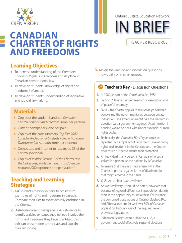 In Brief Canadian Charter of Rights and Freedoms | PDF | Civil Rights ...