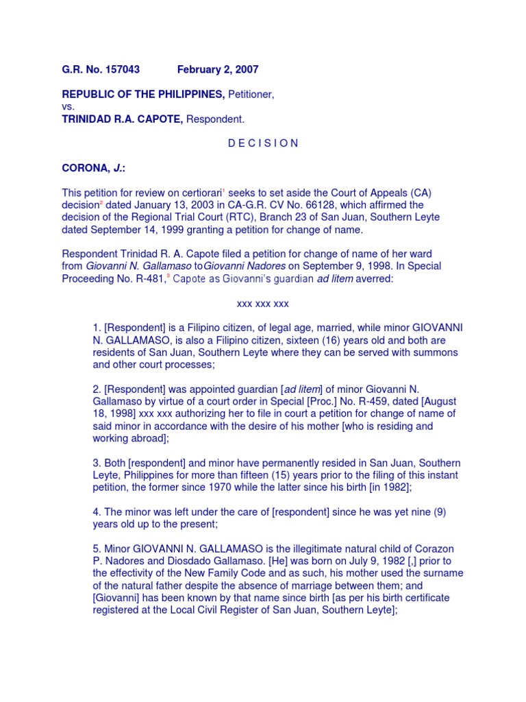 Republic vs. Capote | PDF | Legitimacy (Family Law) | Judgment (Law)