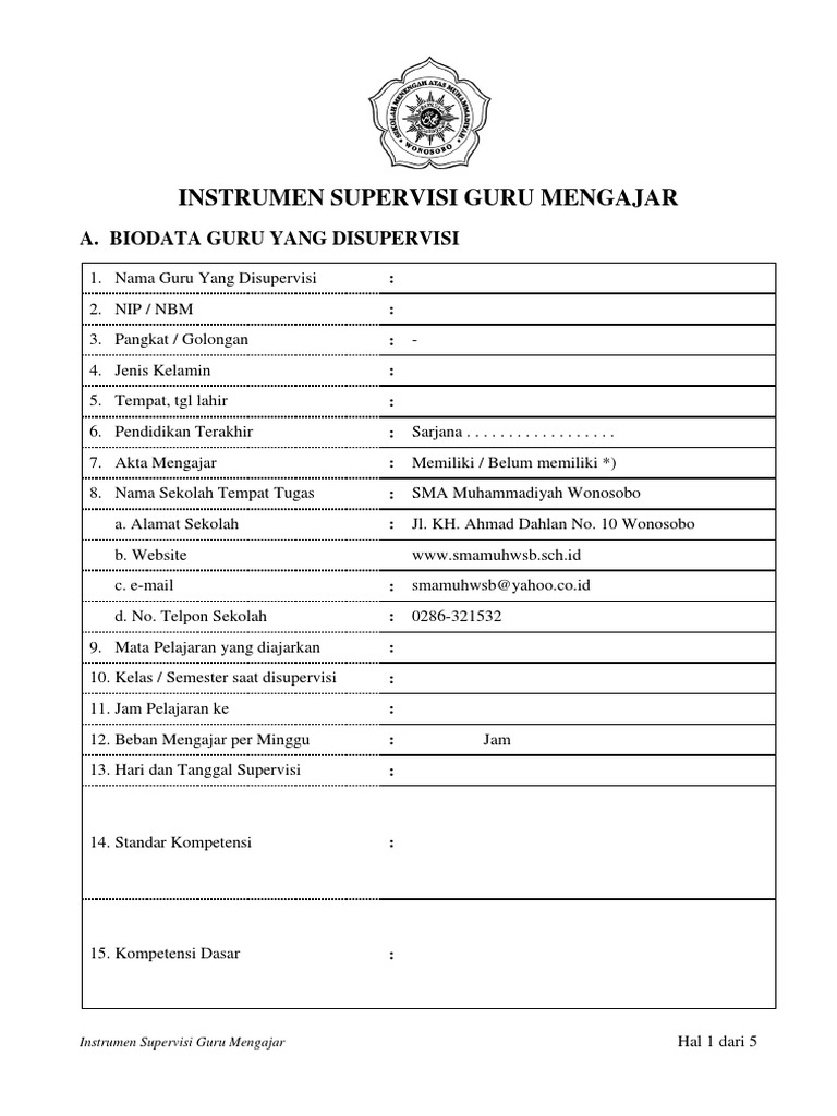 Instrumen Supervisi Guru Mengajar | PDF | Karier & Perkembangan