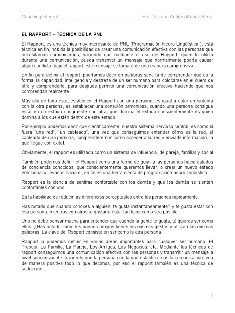 Rapport: Clave de la Comunicación Efectiva | PDF | Comunicación | Conceptos psicologicos