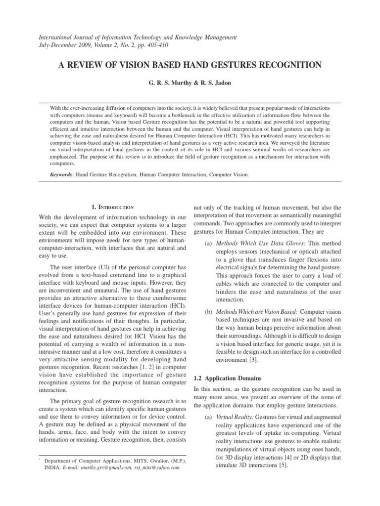 Vision Based Hand Gesture Recognition Pdf Human Computer Interaction Image Segmentation