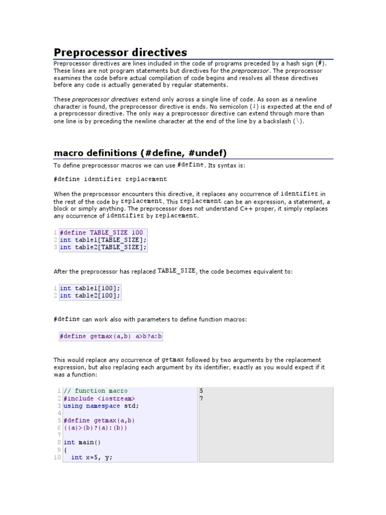 Preprocessor Directives: Macro Definitions (#Define, #Undef) | PDF | C ...