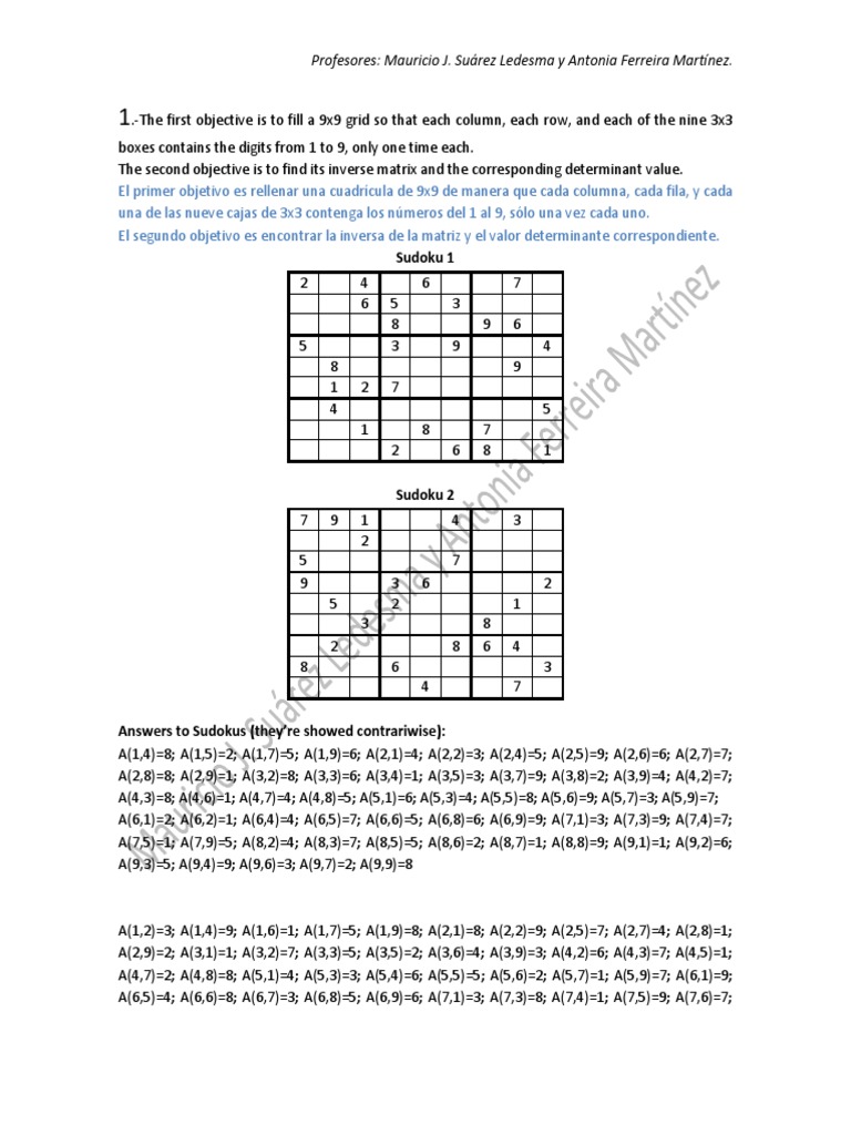 Solving Systems of Linear Equations and Sudoku Puzzles: A Collection of ...