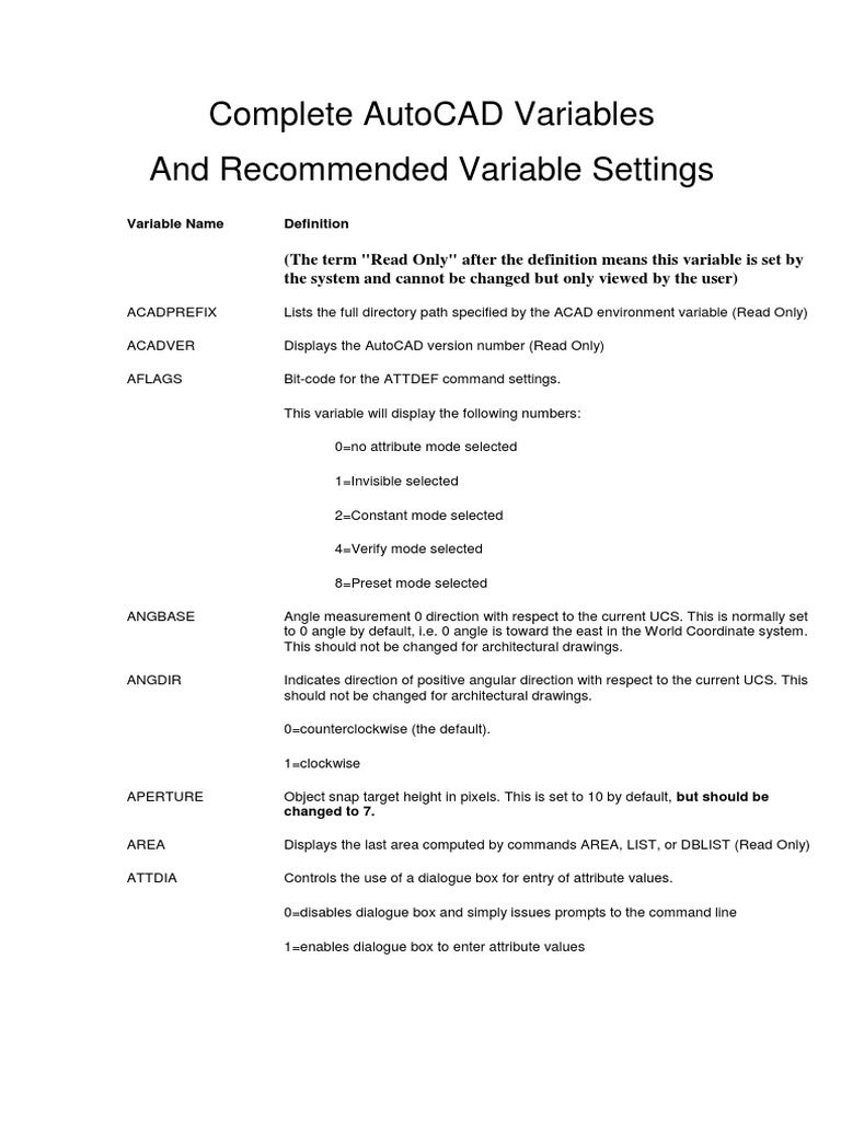Complete AutoCAD Variables | PDF | Command Line Interface | Angle Complete AutoCAD Variables | PDF | Command Line Interface | Angle