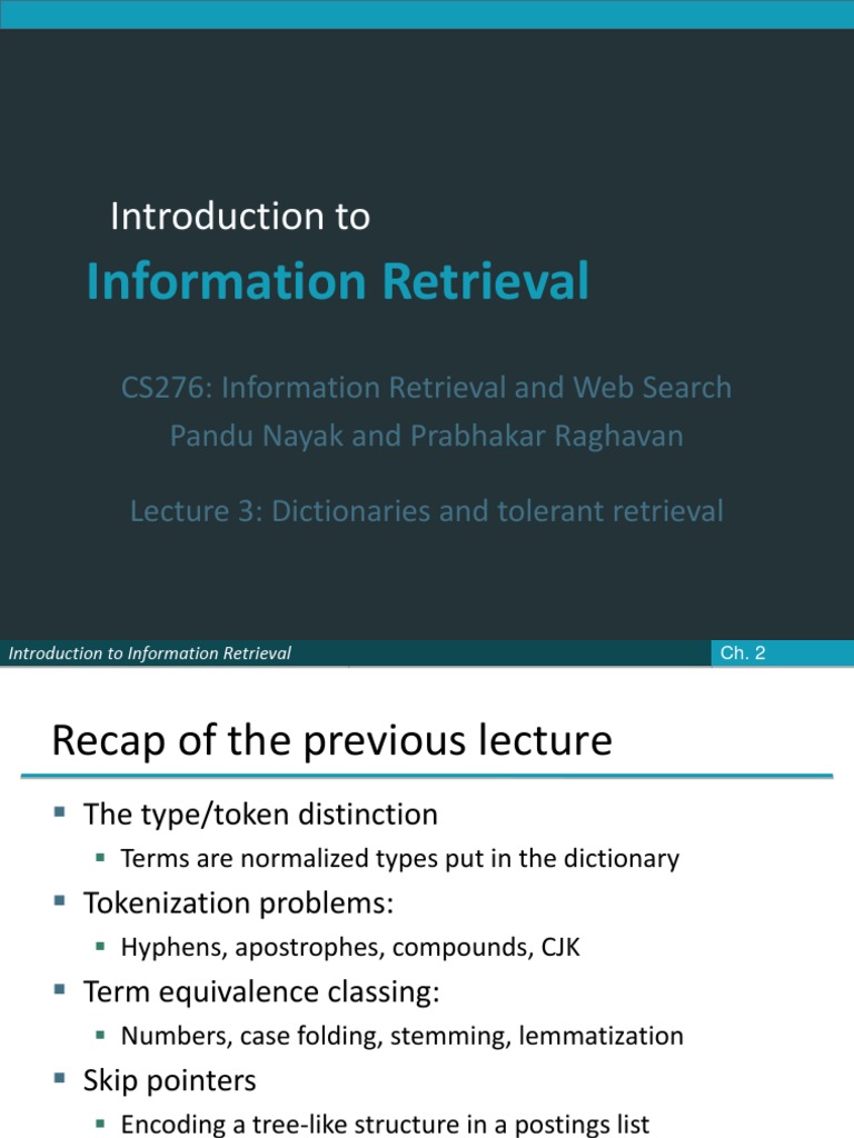 Lecture3 Tolerant Retrieval | PDF | Search Engine Indexing | Information Retrieval
