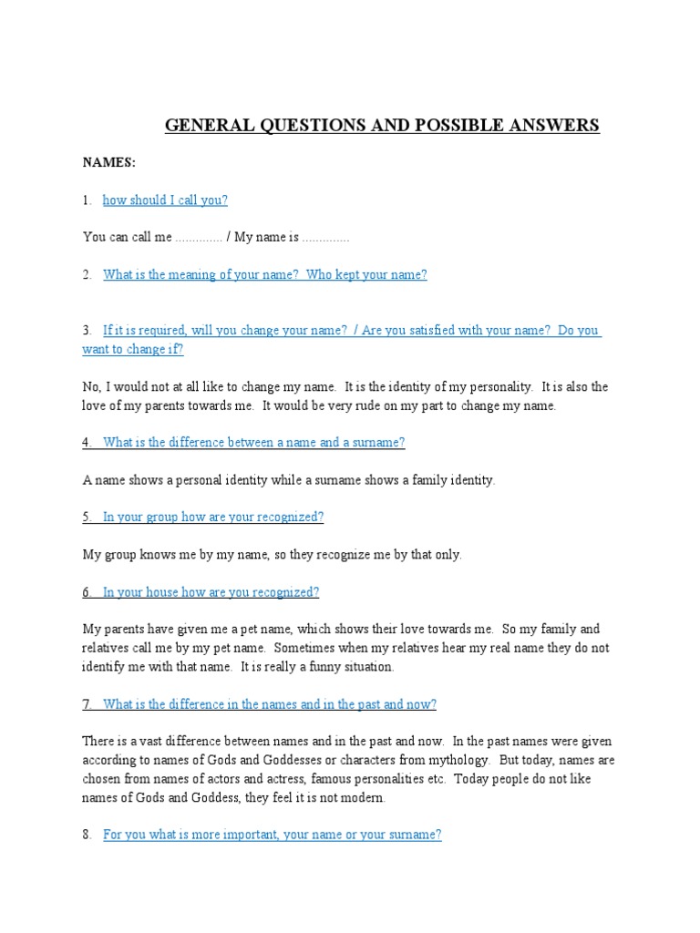 IELTS General Questions and Possible Answers | PDF