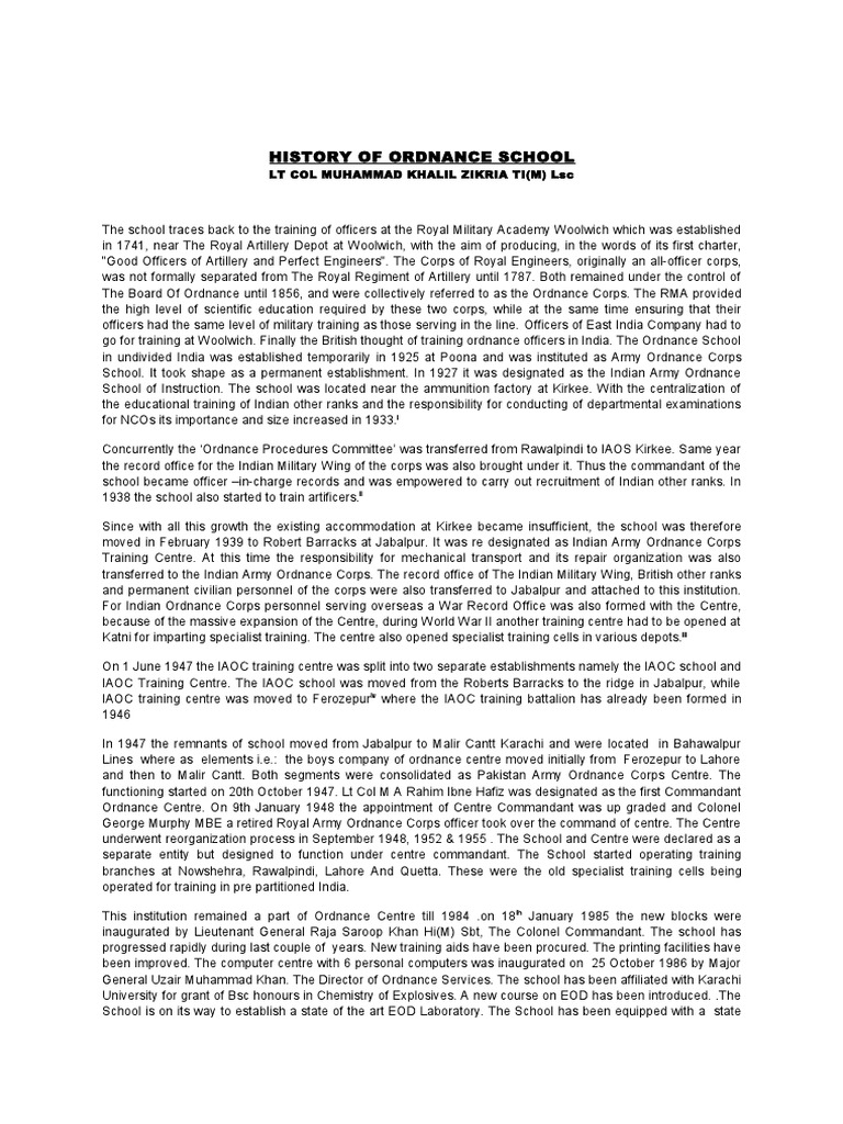 History of Ord School | Download Free PDF | Ordnance Corps (United ...