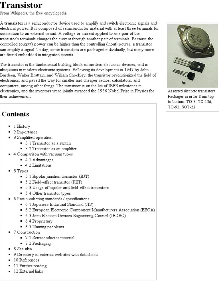 Transistor - Wikipedia, The Free Encyclopedia | PDF | Field Effect ...