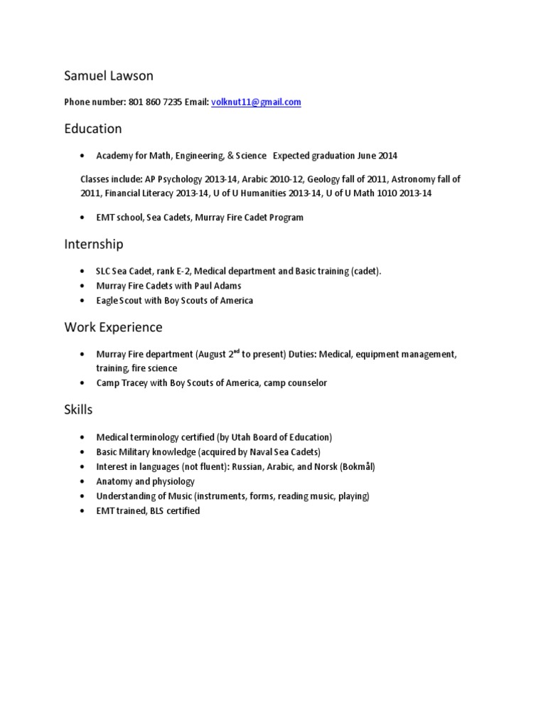Samuel Lawson Resume | PDF | Language Arts & Discipline | Foreign ...