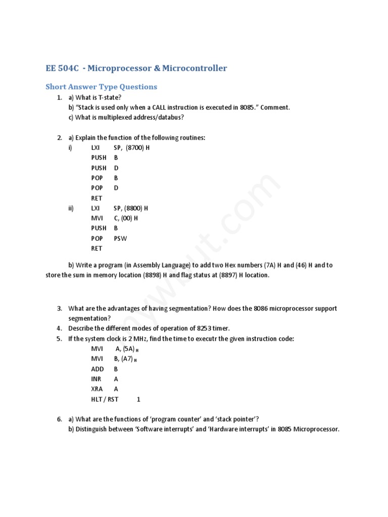 Microprocessor & Microcontroller Exam Guide | PDF | Microprocessor | Subroutine