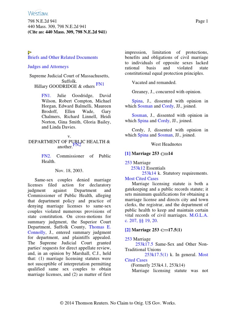 Goodridge v. Department of Public Health | PDF | United States ...