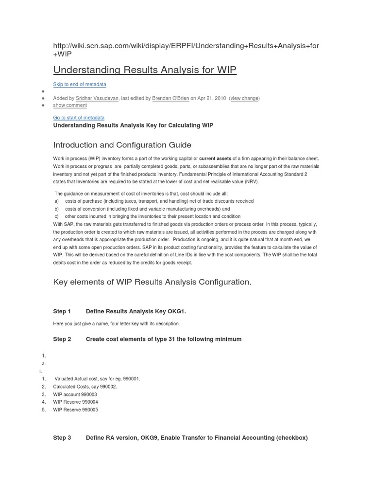 Understanding Results Analysis For WIP: Introduction and Configuration ...
