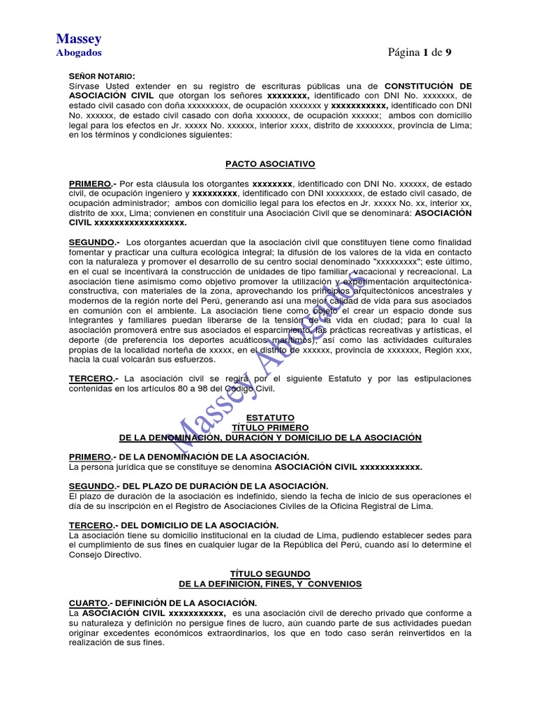 MODELO DE MINUTA DE CONSTITUCIÓN DE ASOCIACIÓN CIVIL | PDF | Liquidación | Presupuesto