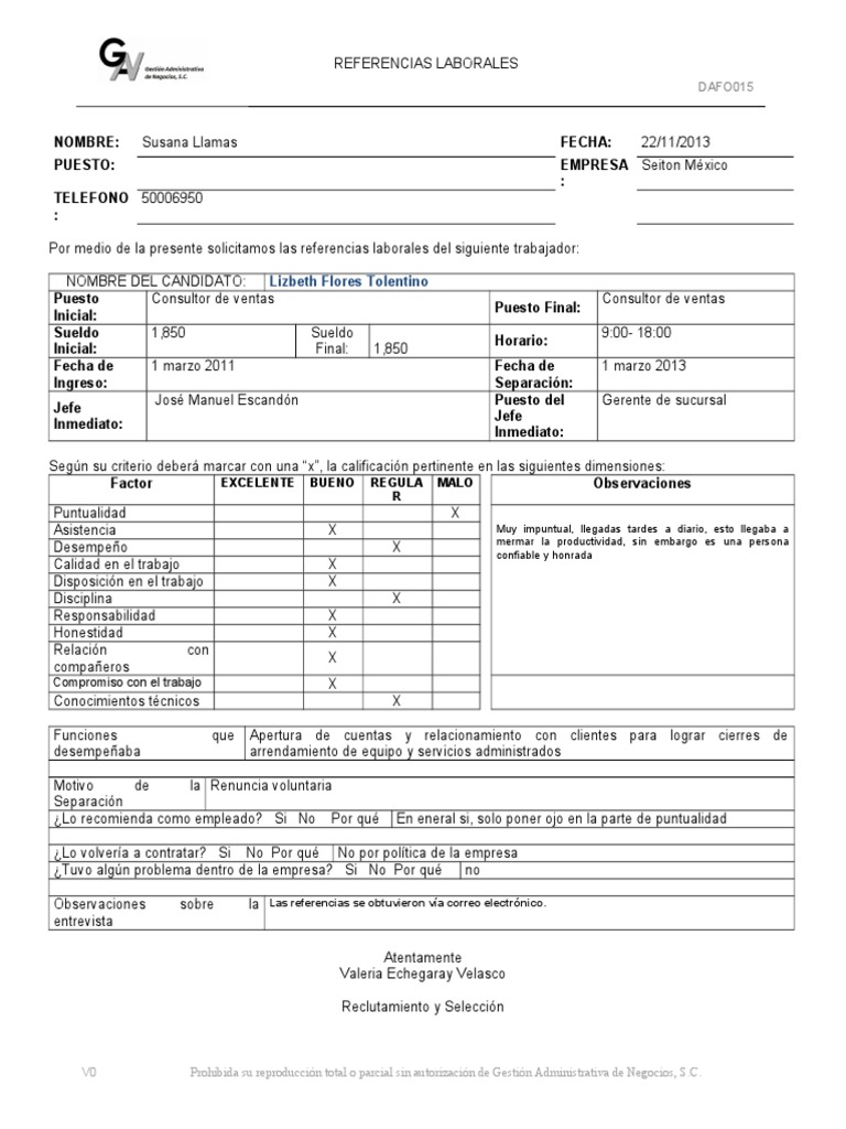 Formato Referencia Laboral | PDF