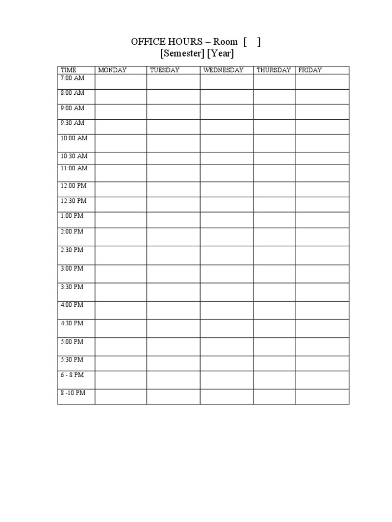 Office Hours Schedule Template | PDF