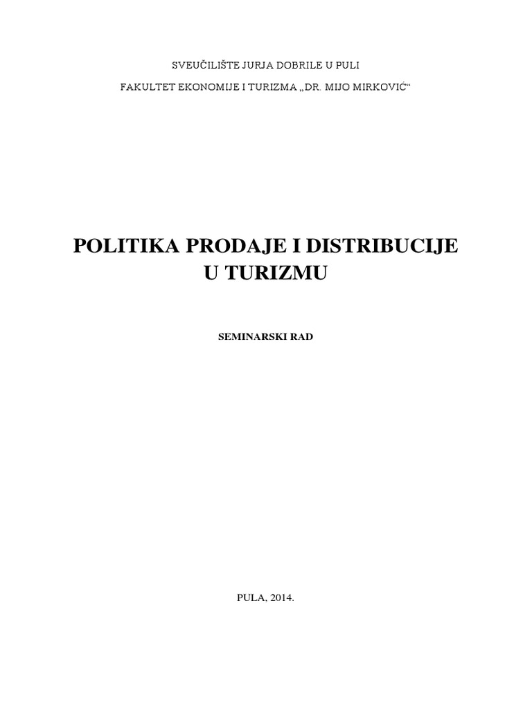 Politika Prodaje I Distribucije U Turizmu | PDF