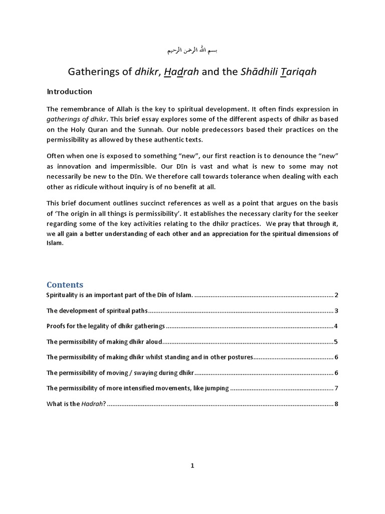 Gatherings of Dhikr Hadrah and The Shadhili Tariqah | PDF | Hadith ...