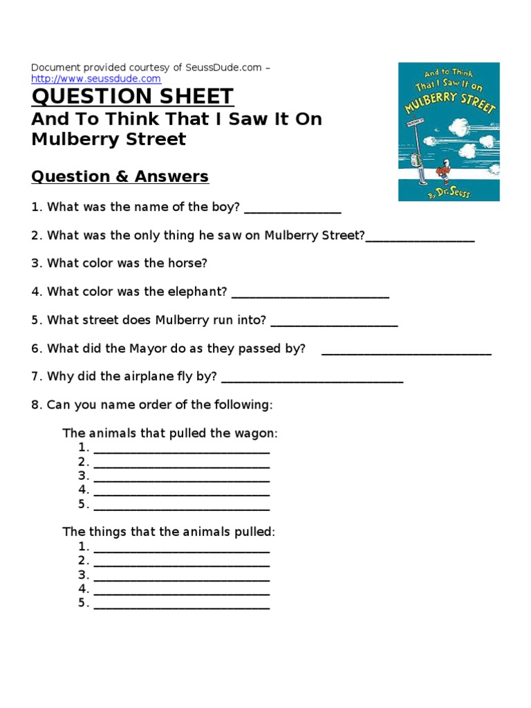 And To Think That I Saw It On Mulberry Street Lesson Plan - Dr. Seuss ...