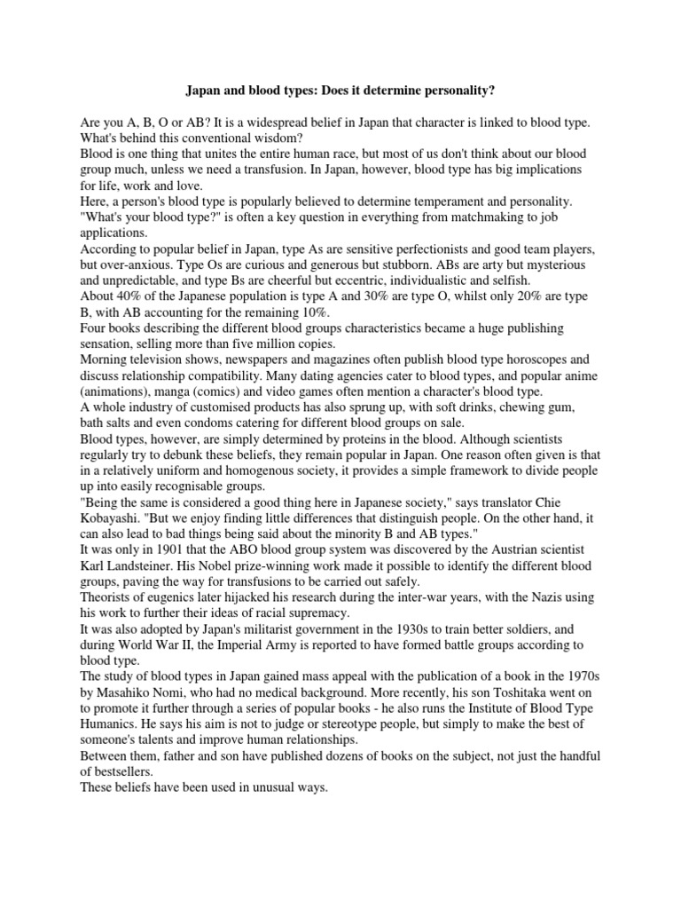 Japanese Blood Type Article BBC | PDF | Blood Type | Religion And Belief