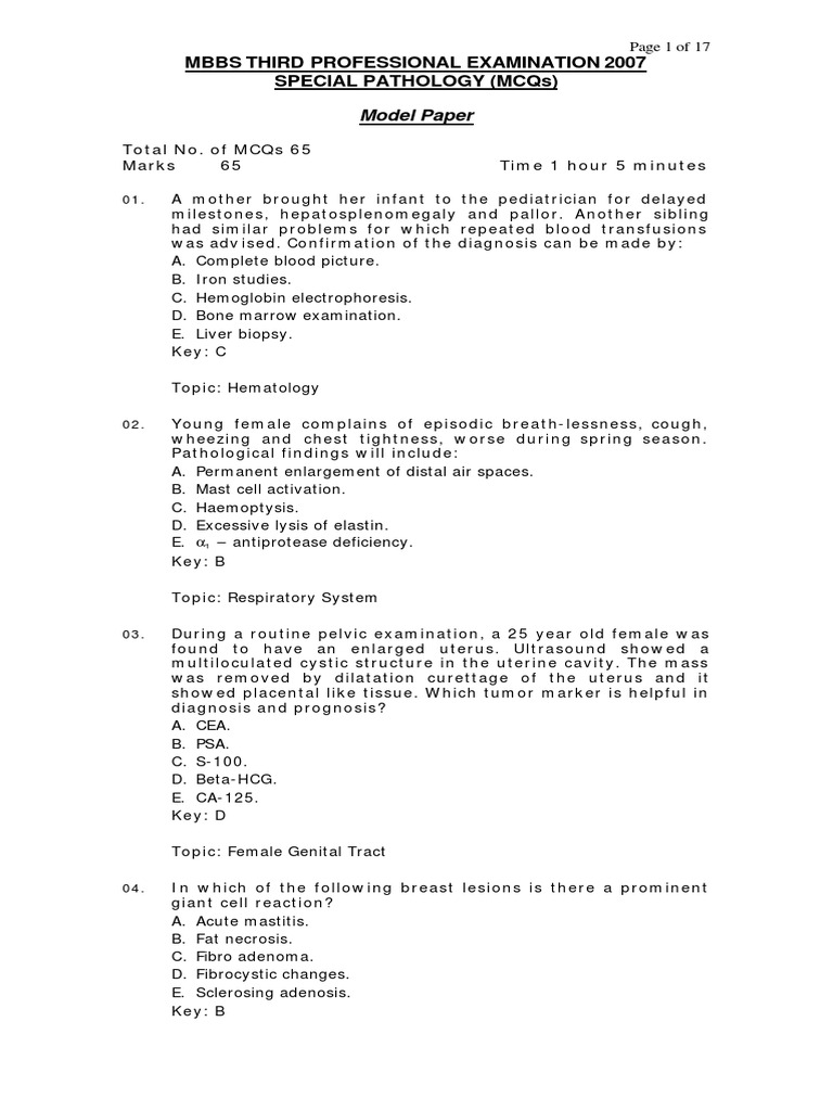 Preparing for Special Pathology: A Sample Exam with Multiple Choice ...