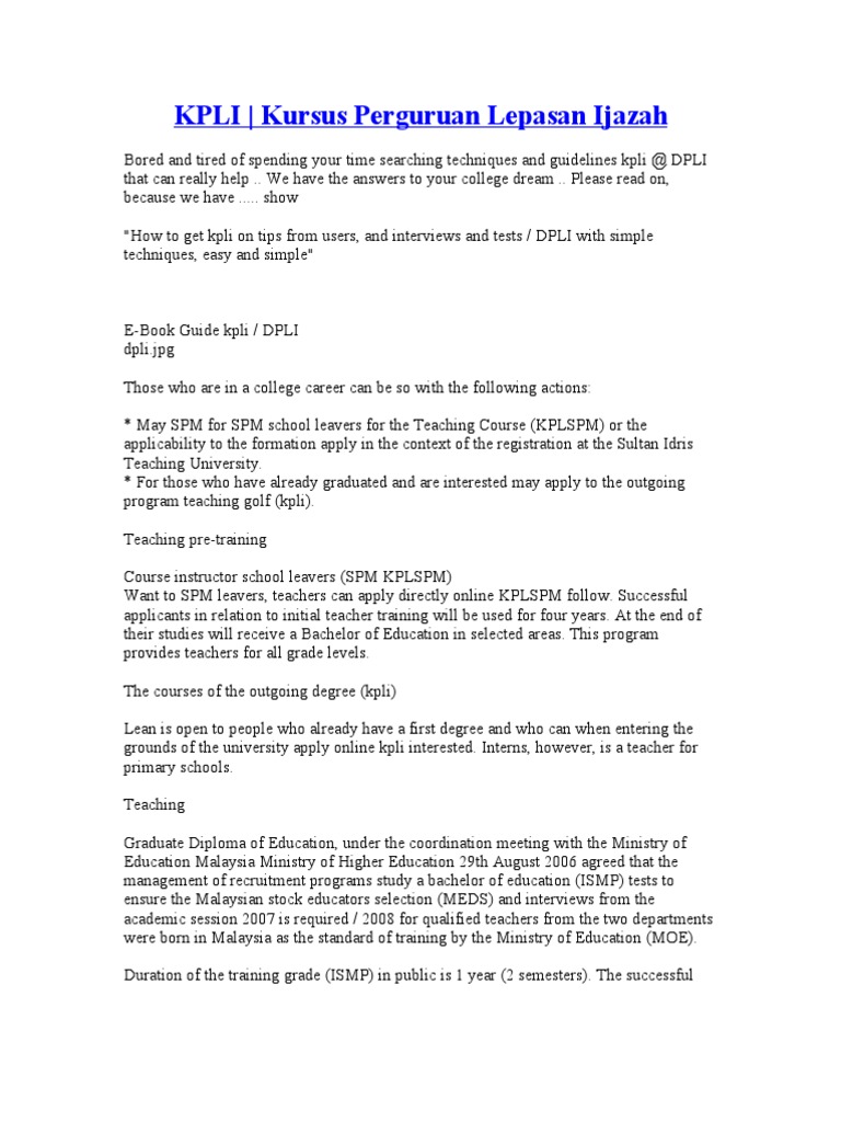 KPLI Kursus Perguruan Lepasan Ijazah | PDF | Question | Teachers