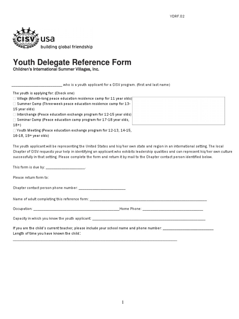 Youth Delegate Reference Form - 0!1!22222 | PDF | Mental Health ...