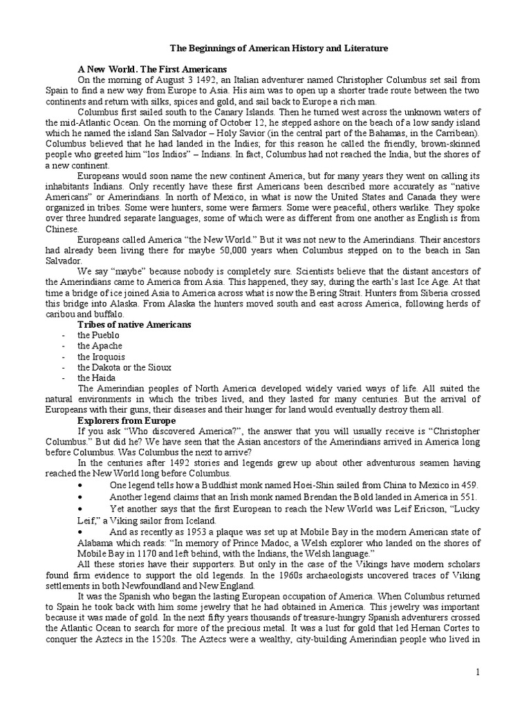 The Beginnings of American Literature | PDF | Puritans | Pilgrim Fathers